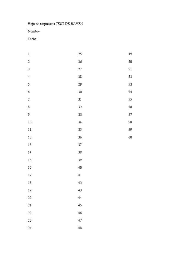 Hoja de Respuestas TEST de RAVEN | PDF