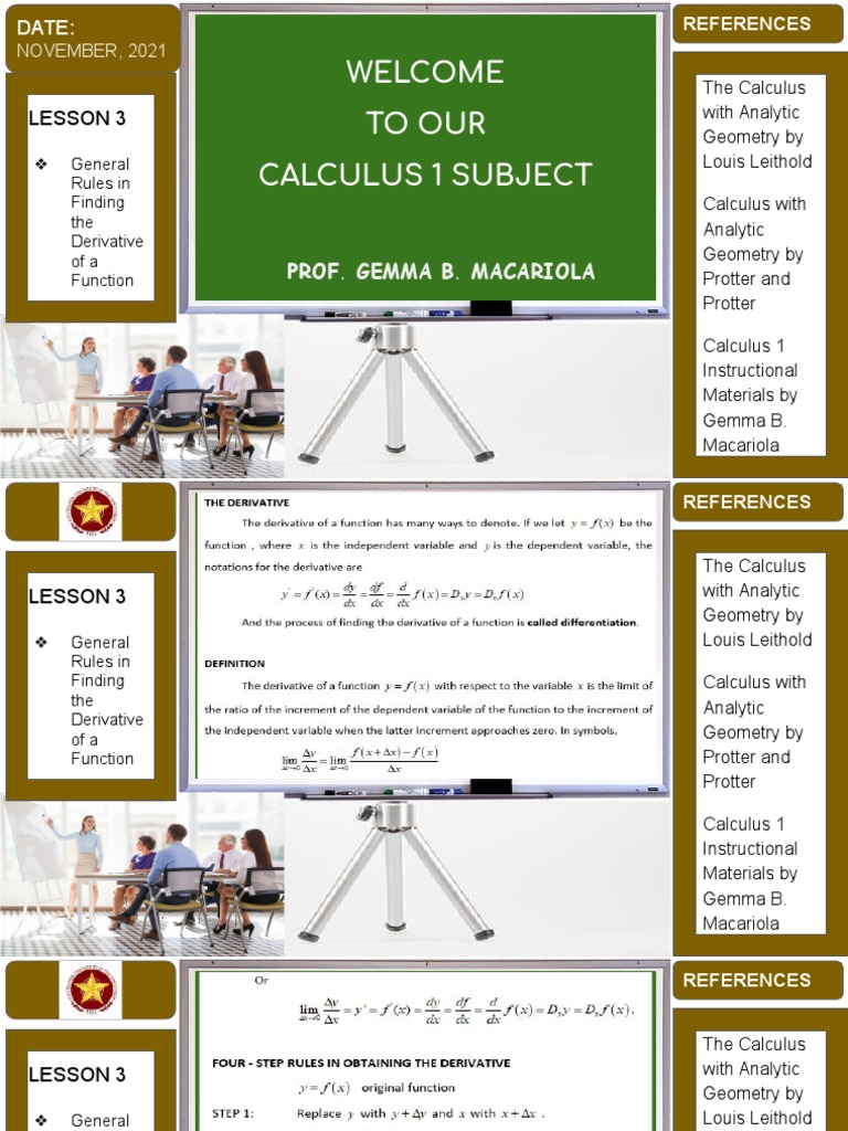 Welcome To Our Calculus 1 Subject: Lesson 3 | PDF | Calculus | Derivative