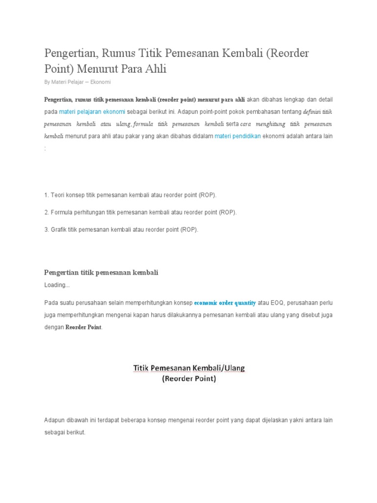 Rumus dan Pengertian Reorder Point | PDF