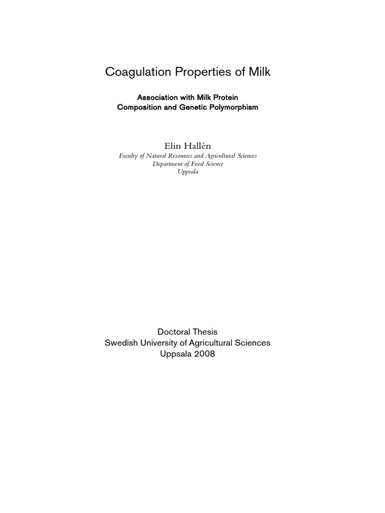 Coagulation Properties of Milk: Elin Hallén | PDF | Milk | Point Mutation