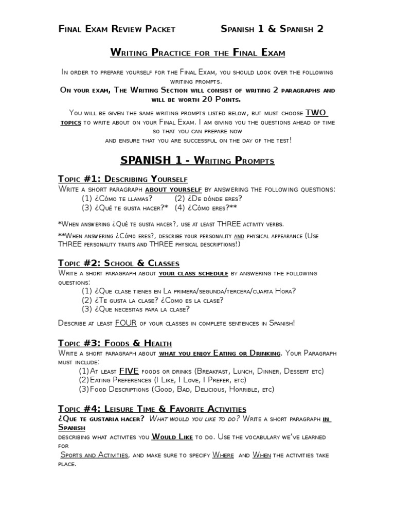 Writing Practice For The Final Exam | PDF | Test (Assessment) | Linguistics