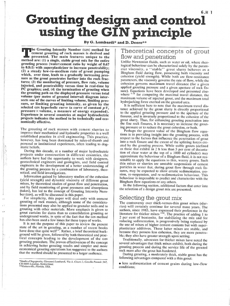 Grouting Design and Control With GIN Method | PDF