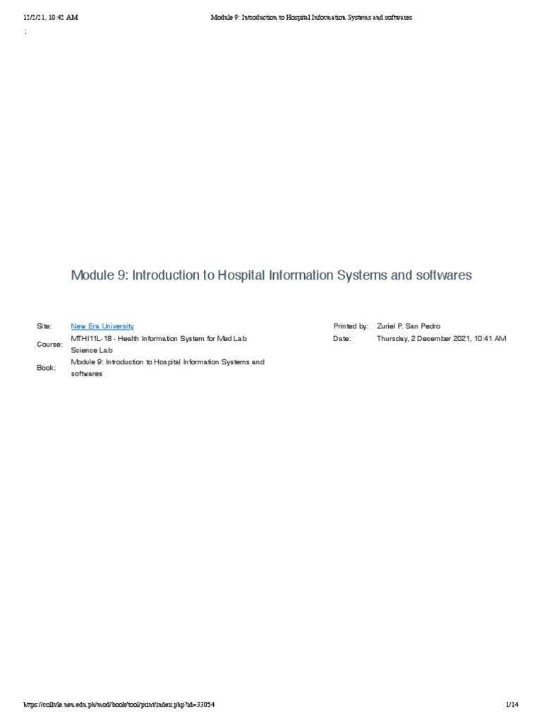Module 9 - Introduction To Hospital Information Systems and Softwares ...