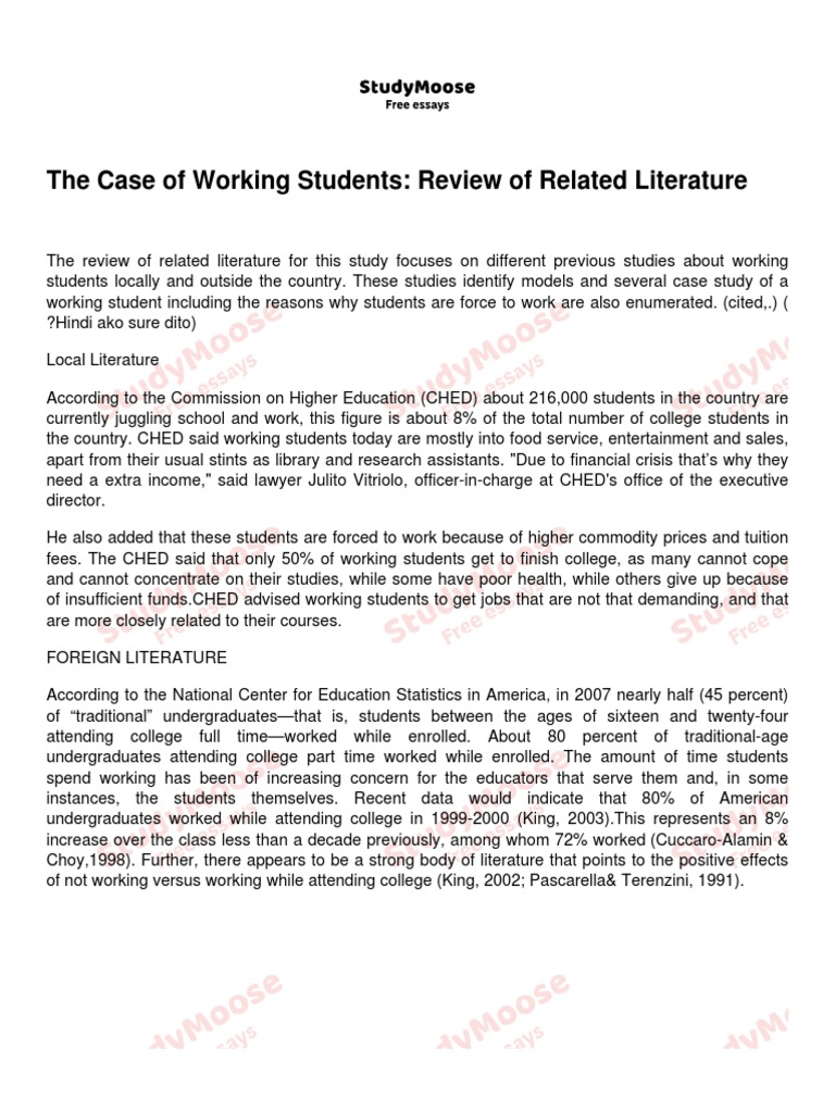 The Case of Working Students Review of Related Literature | PDF ...