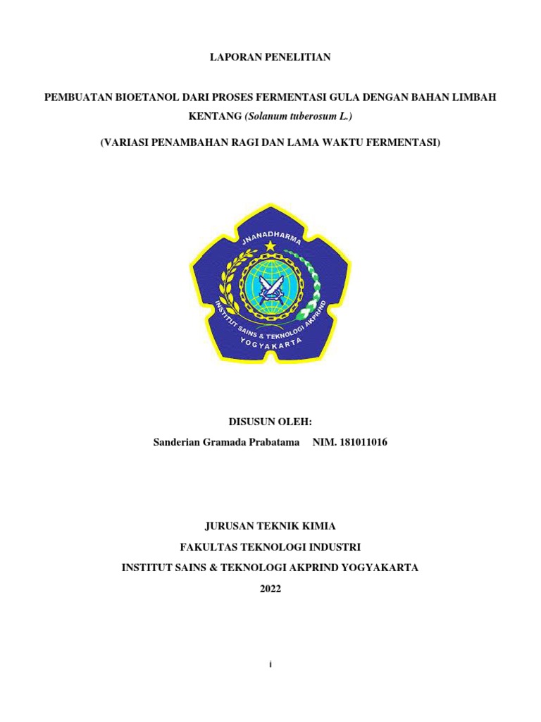 LAPORAN PNLTN Bioetanol Limbah Kentang | PDF