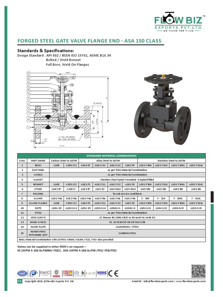 FlowBiz Forged Steel Gate Valve Flanged End 150 Class | PDF ...