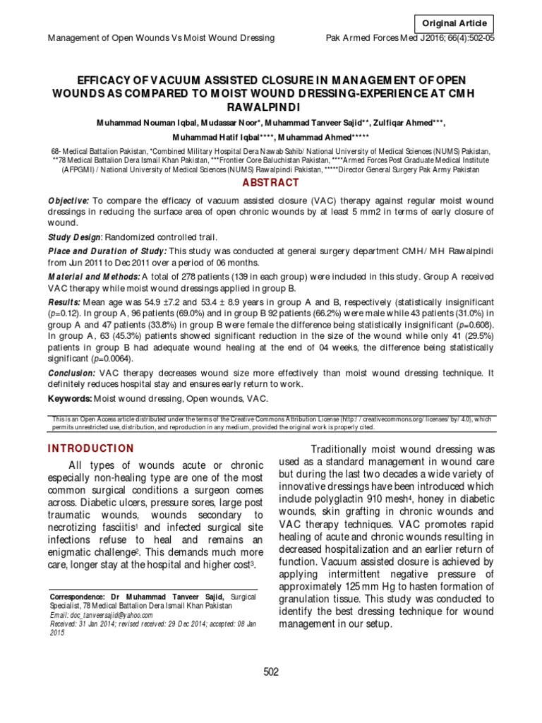 VAC Therapy vs Moist Dressings for Wounds | PDF | Wound | Health Sciences