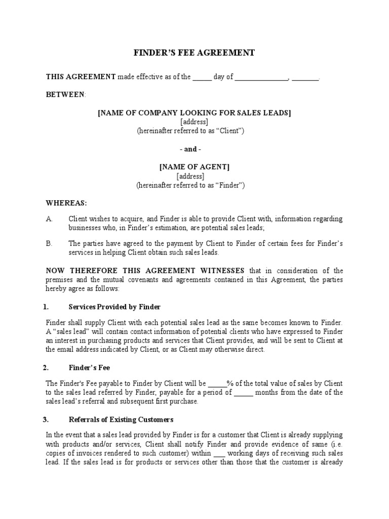 Finders Fees Agreement | PDF | Confidentiality | Fax