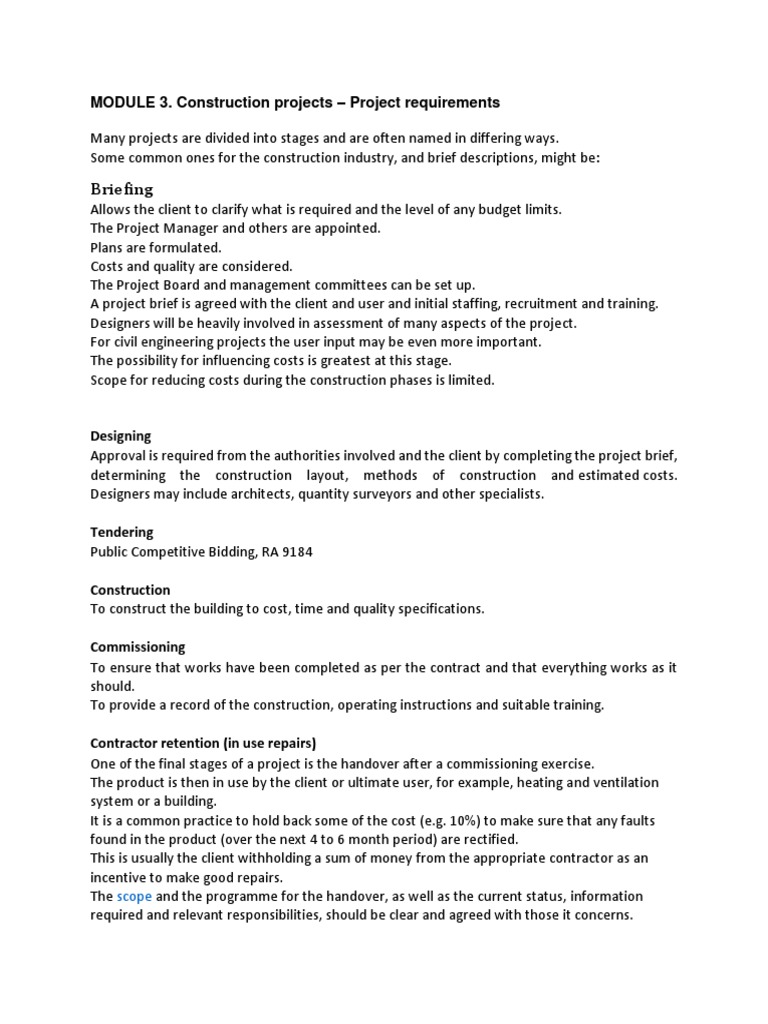 Module 3. Construction Project Requirements | PDF | Engineering ...
