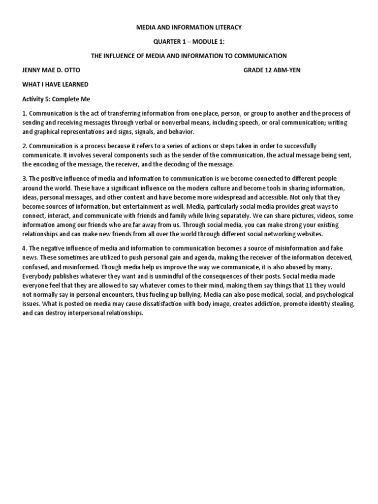 Mil Module 1 Activity 5 (Jenny Mae D. Otto Grade 12 Abm-Yen) | PDF ...