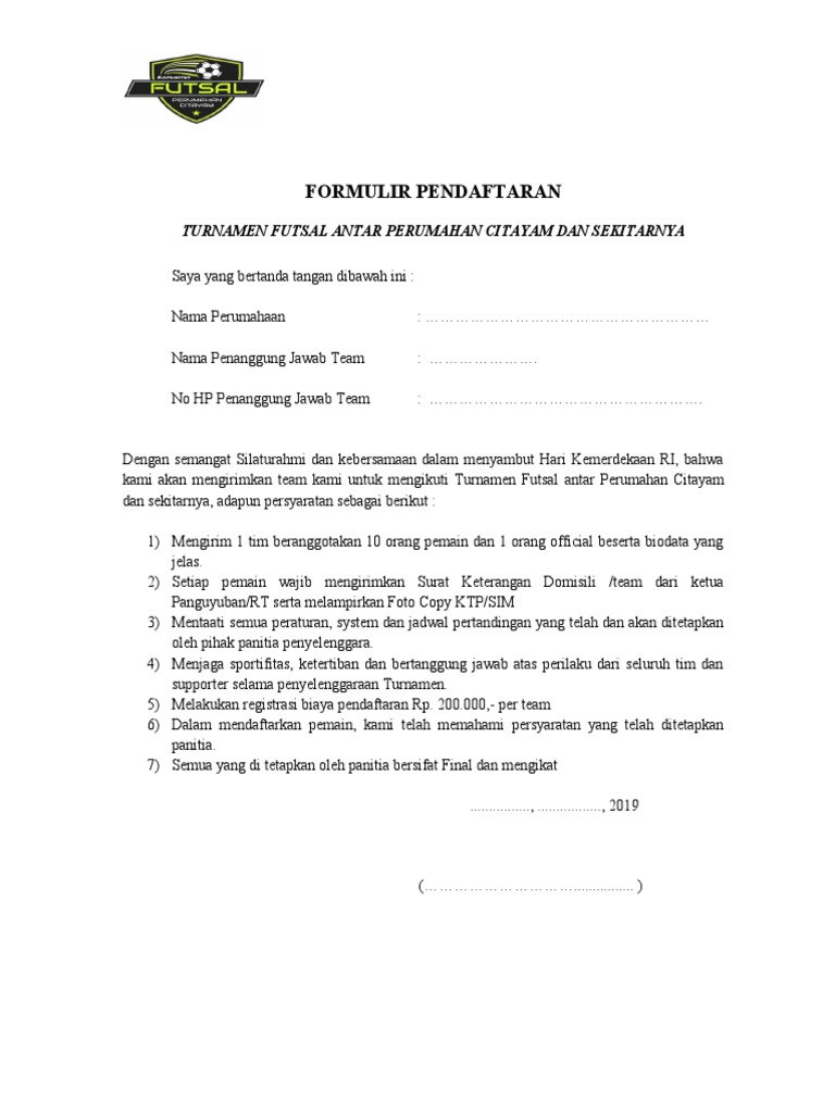 Formulir Pendaftaran FUTSAL | PDF