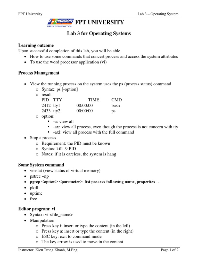 FPT University: Lab 3 For Operating Systems | PDF | Computer File ...