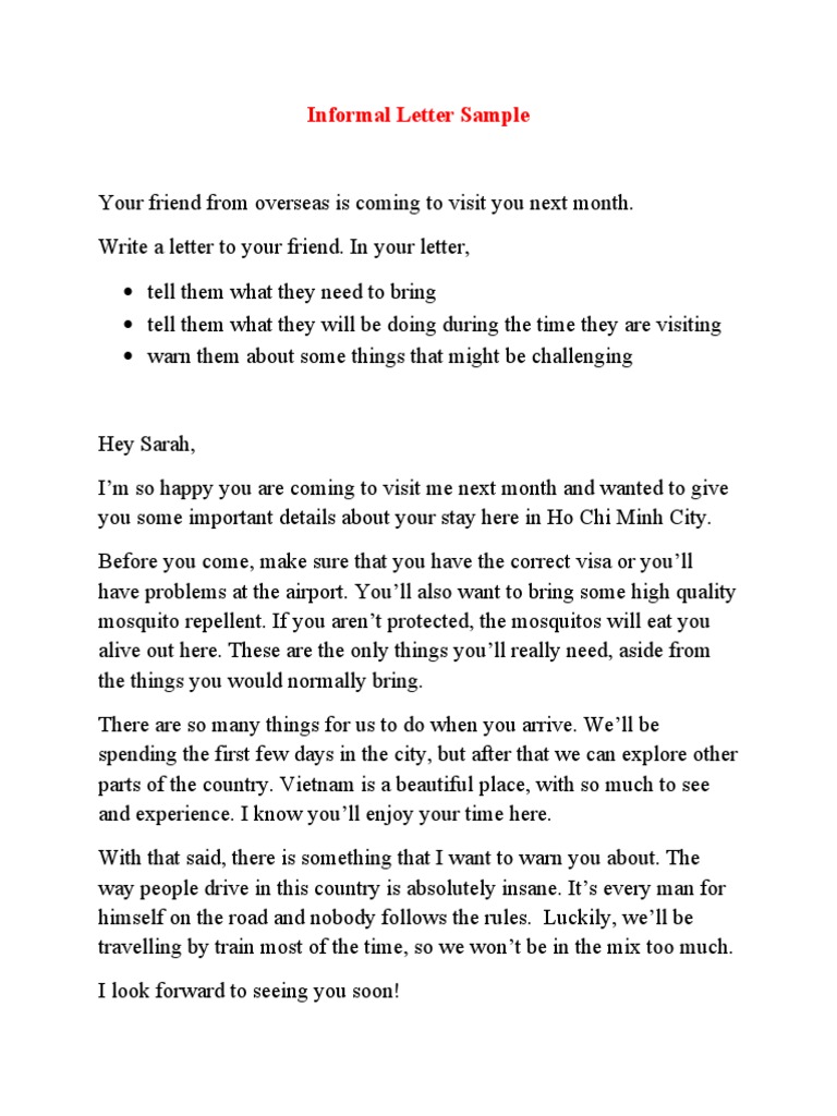 IELTS Writing Task 1 Informal Letter Sample | PDF