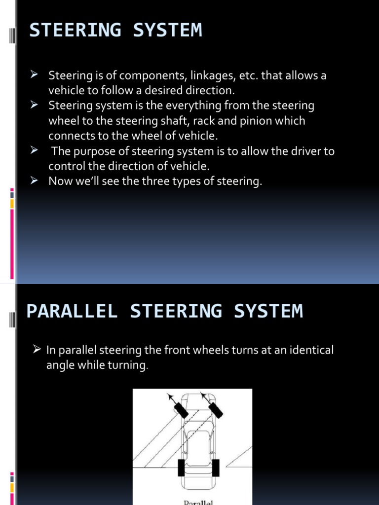 Types and Components of Steering Systems | PDF | Steering | Mechanics