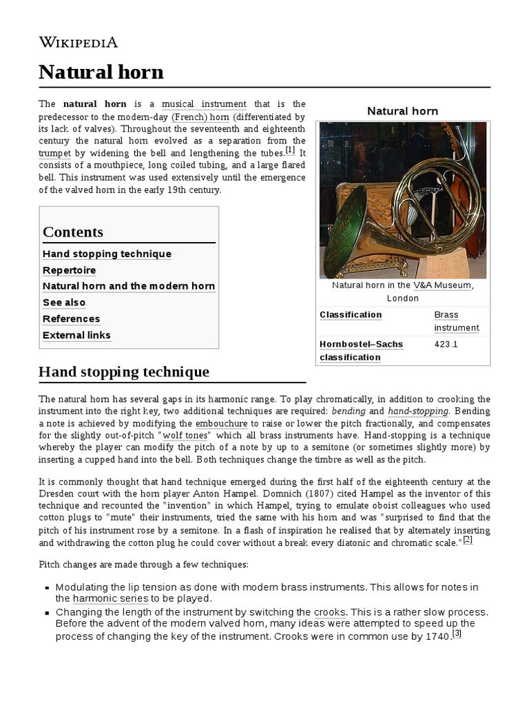 Natural Horn: Hand Stopping Technique Repertoire Natural Horn and The ...