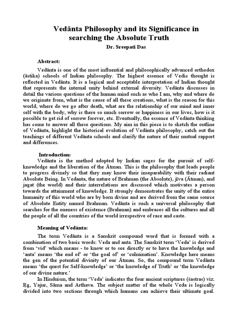 Vedanta Philosophy | PDF | Vedanta | Advaita Vedanta
