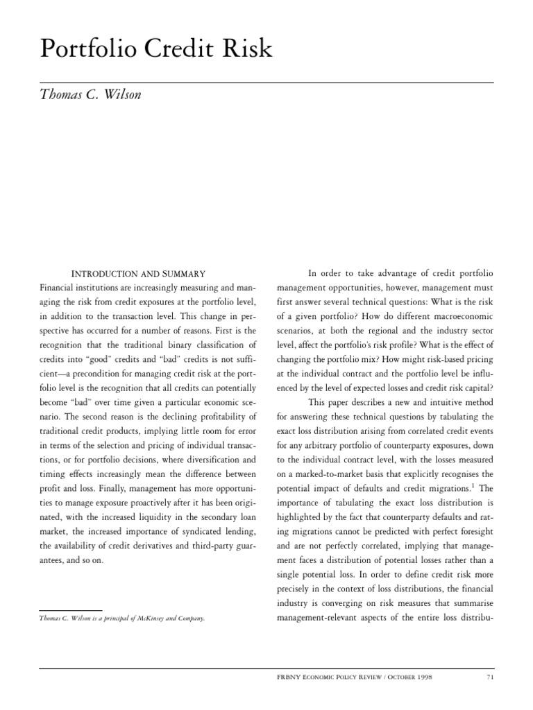 Portfolio Credit Risk | PDF | Credit Risk | Risk