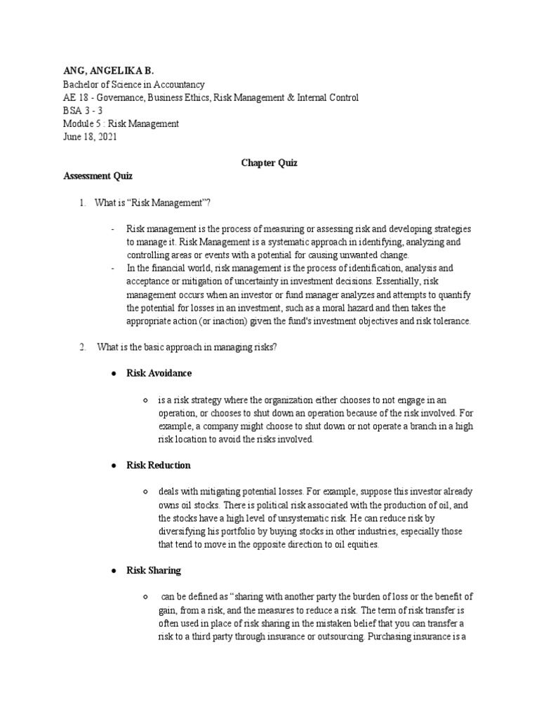 Module 5 Chapter Quiz | PDF | Risk | Risk Management