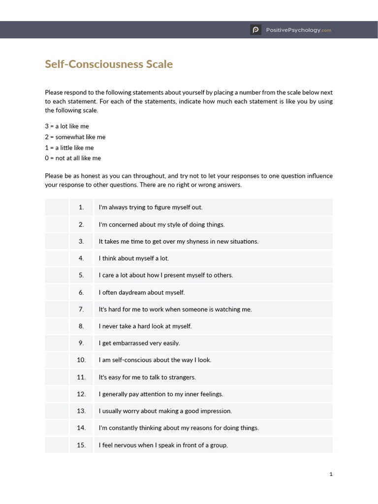 Self-Consciousness Scale: Positivepsychology | Download Free PDF | Mind ...