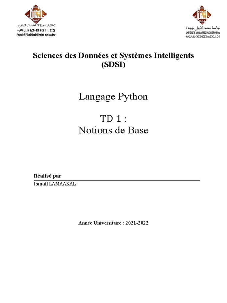 TDM 1 | PDF | Python (Langage de programmation) | Informatique