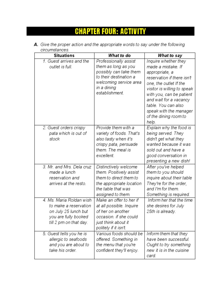 Restaurant Service Role-Play Activity | PDF | Restaurants | Waiting Staff