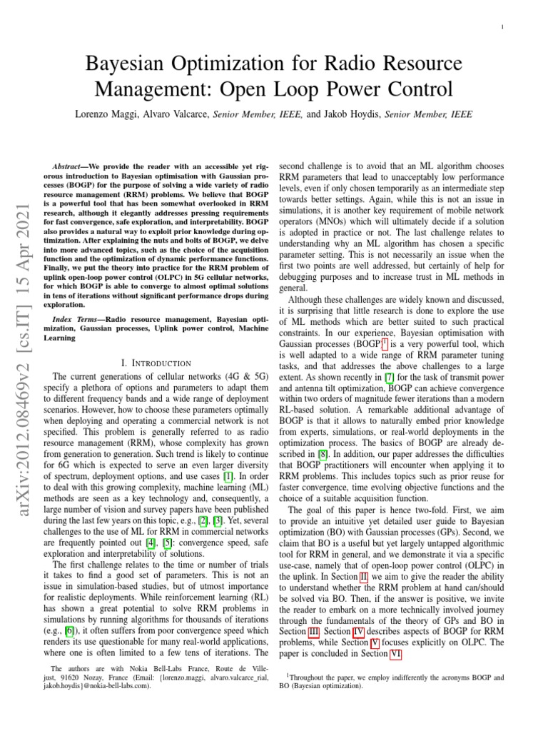 Bayesian Optimization For Radio Resource Management: Open Loop Power ...