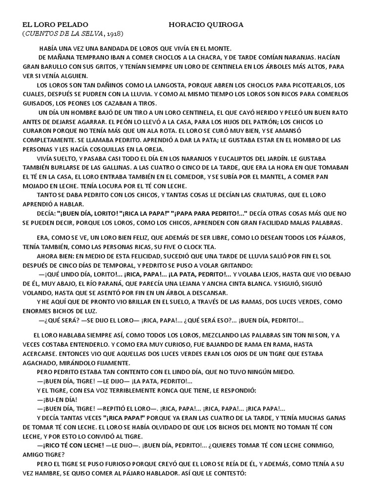 EL LORO PELADO Horacio Quiroga | PDF