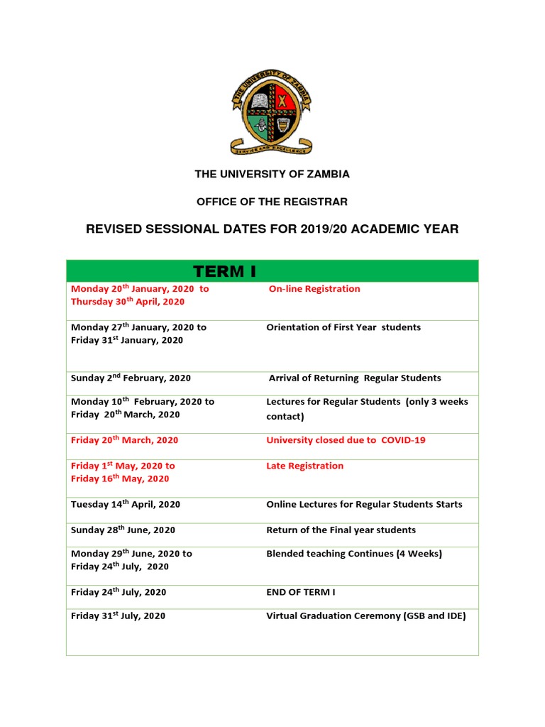 Revised Sessional Dates 2019 - 2020 Academic Year | PDF