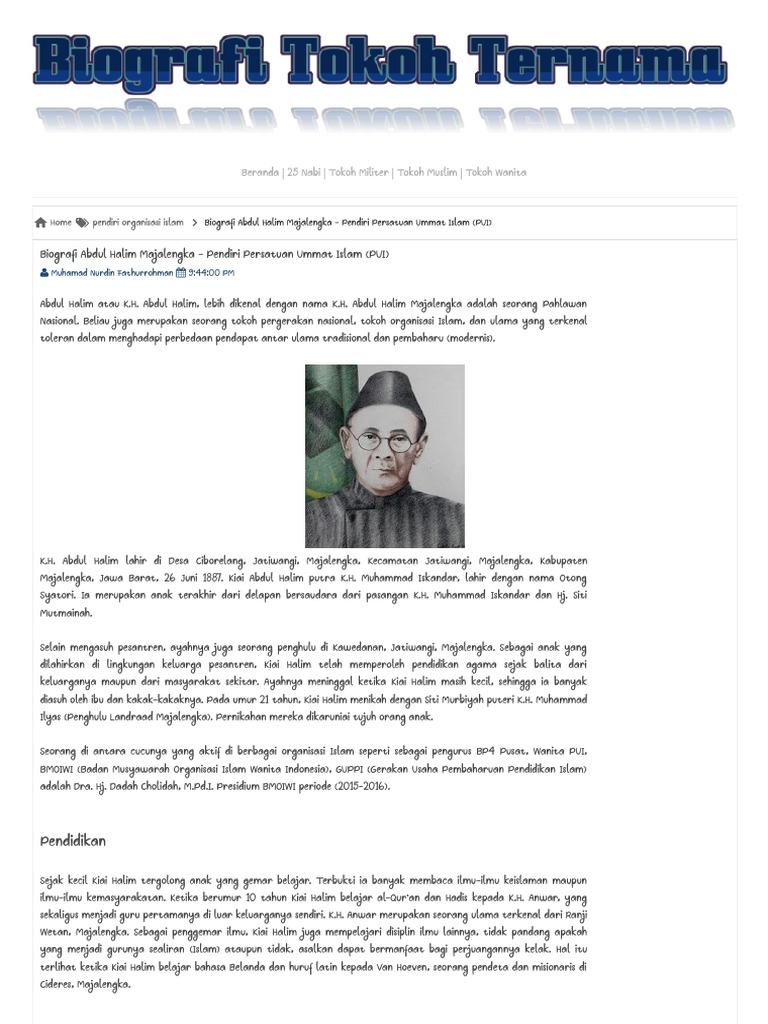 Biografi Abdul Halim Majalengka - Pendiri Persatuan Ummat Islam (PUI ...