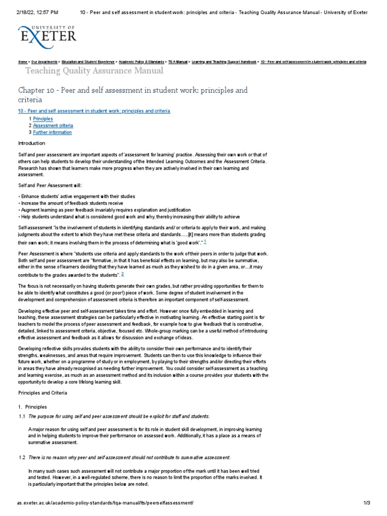 Teaching Quality Assurance Manual: Chapter 10 - Peer and Self ...