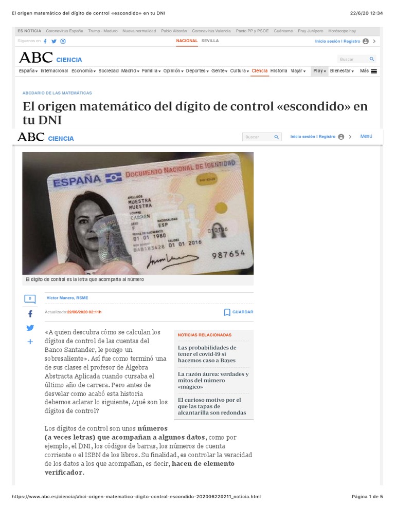 El Origen Matemático Del Dígito de Control Escondido en Tu DNI | PDF