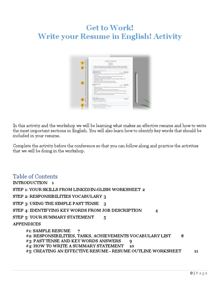 Write Your Resume in English Workshop | PDF | Résumé | Cognition