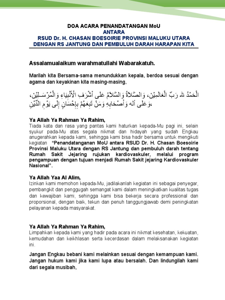 DOA ACARA PENANDATANGAN MoU RSCHB HARKIT JKT | PDF