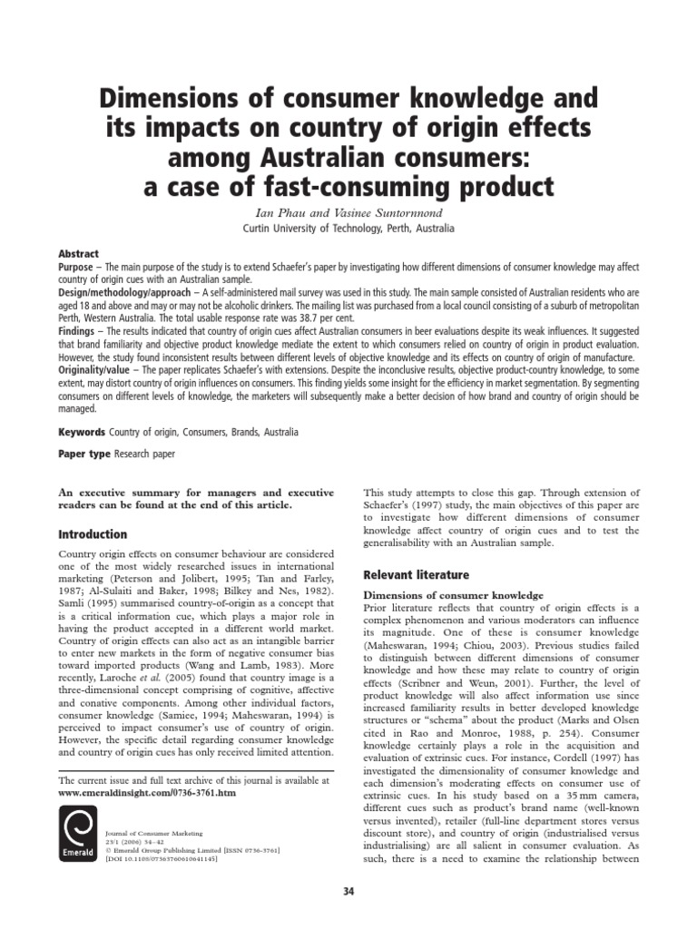 Consumer Knowledge and Country Origin Effects | PDF | Brand | Perception