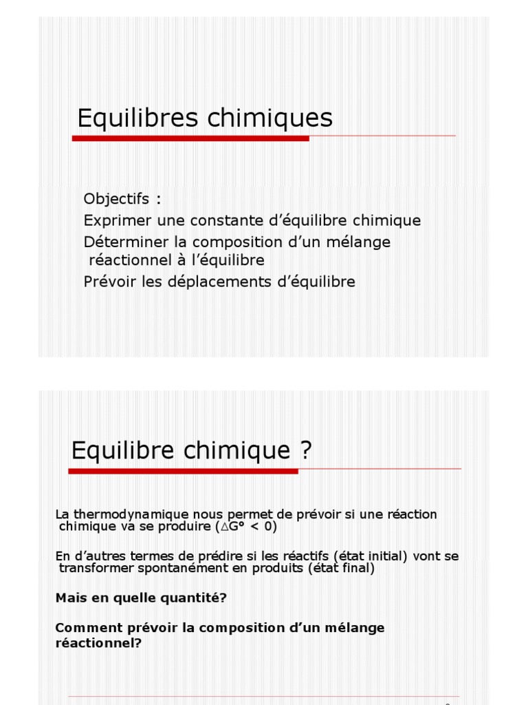 Équilibres chimiques et prévisions | PDF | Équilibre chimique | Chimie physique