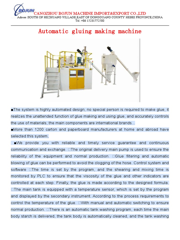 Automatic Glue Making Machine | PDF | Adhesive | Sodium Hydroxide