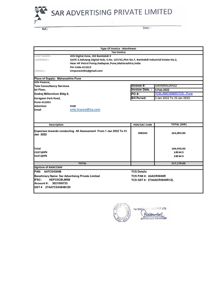 Sar - Invoice Jan 22-New HSN | PDF | Economy Of India | Economies