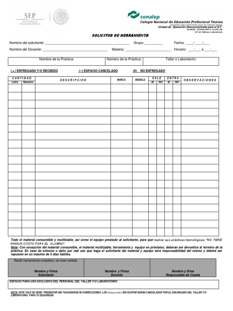 Vale de Herramienta | PDF