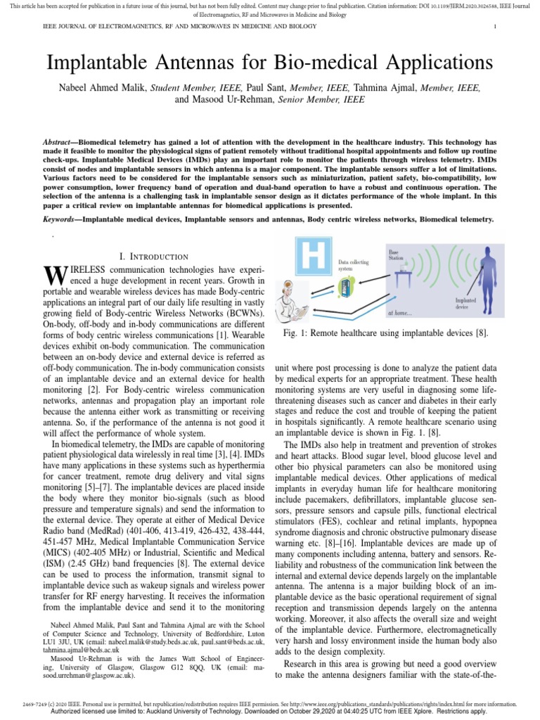 Implantable Antennas For Bio-Medical Applications | PDF | Antenna ...