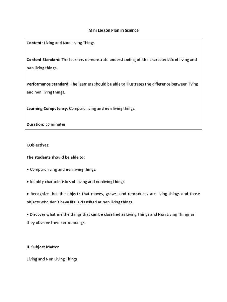 Mini Lesson Plan in Science (Discovery Approach) | PDF | Life | Learning