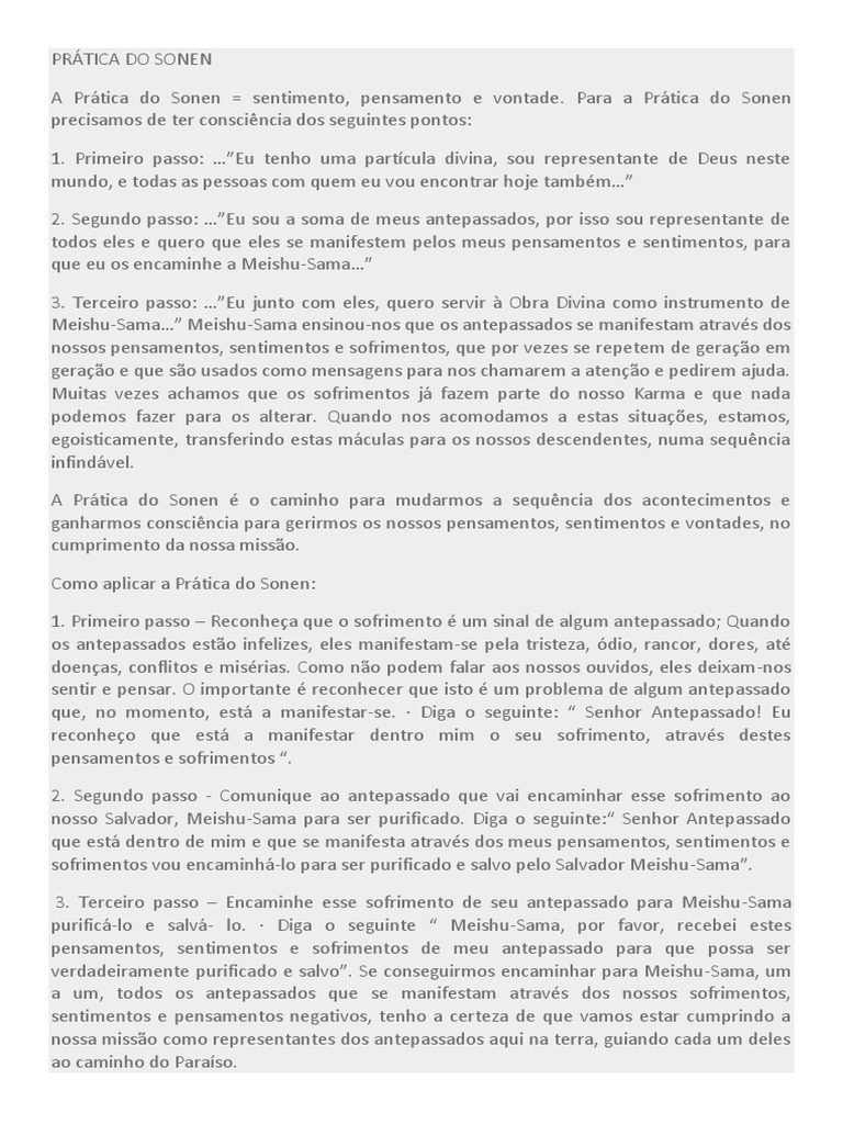 Prática do Sonen guia antepassados | PDF | Pensamento | Sentimento