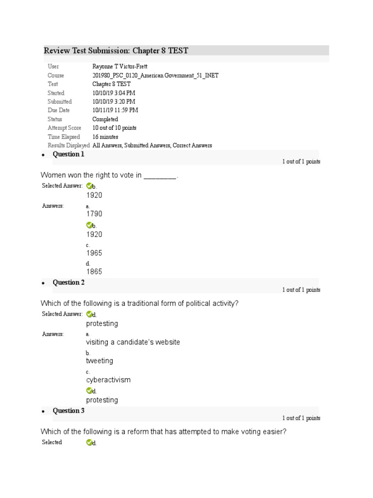 Chapter 8 - Test American Government | PDF | Voting | Elections