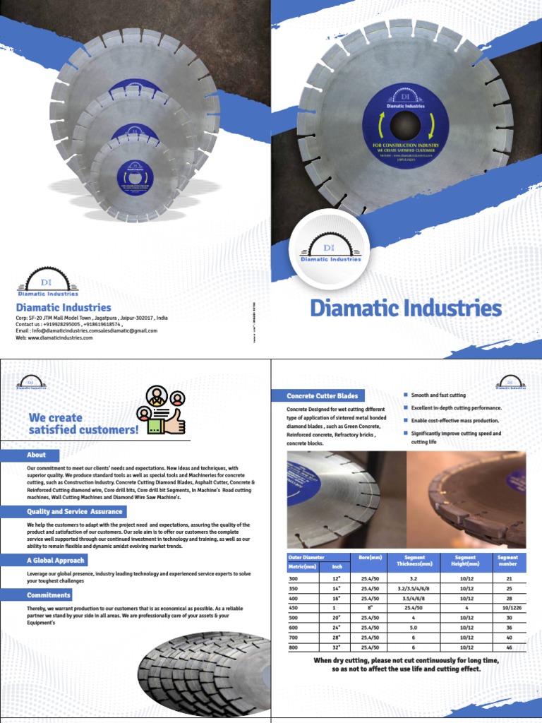 Diamatic Indstries - CONCRETE CUTTING BLADES | PDF | Drill | Concrete