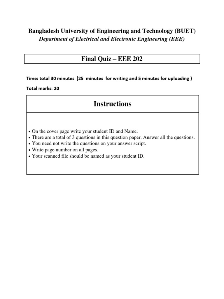 Instructions: Final Quiz - EEE 202 | PDF