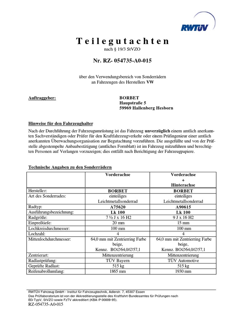 Borbet A Gutachten | PDF