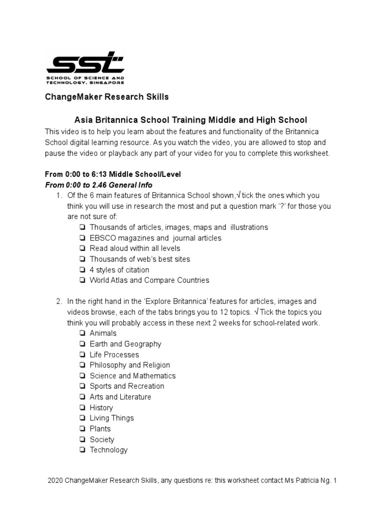 Britannica School Training Worksheet & Mini Research Task | PDF ...
