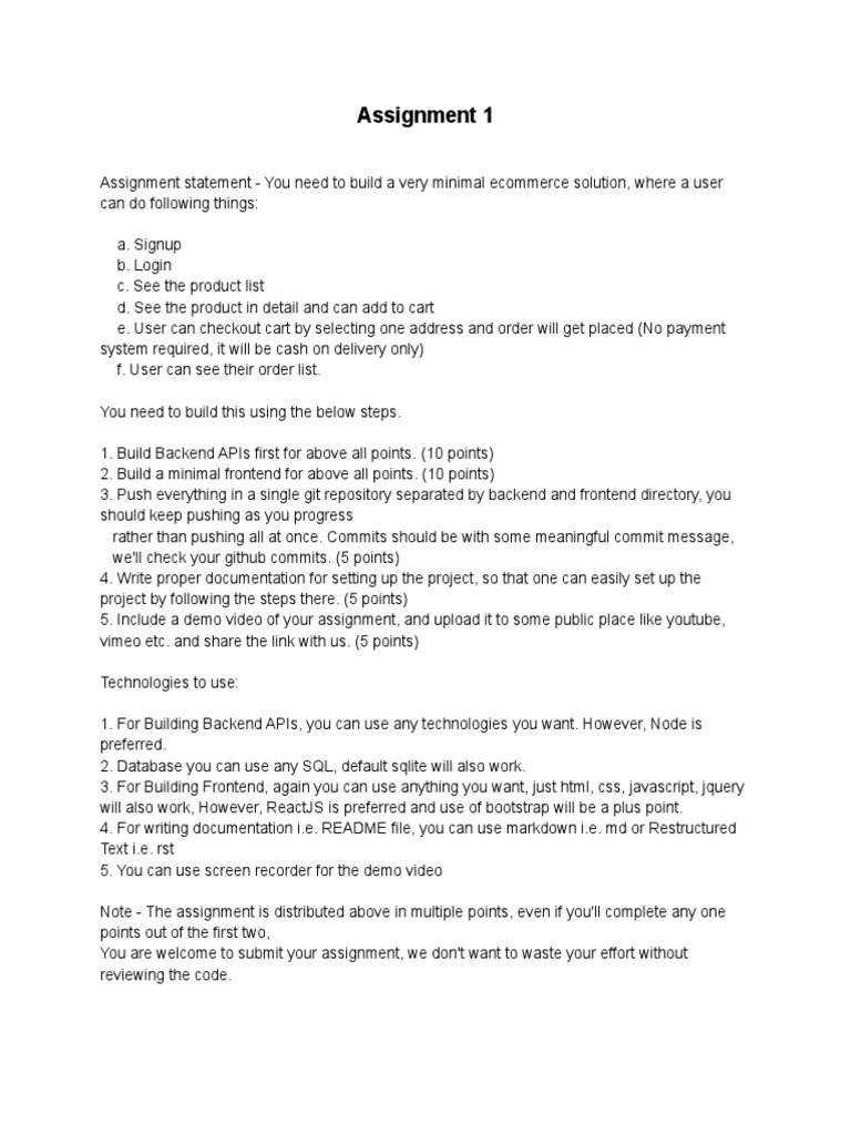 Full Stack Intern - Assignment | PDF