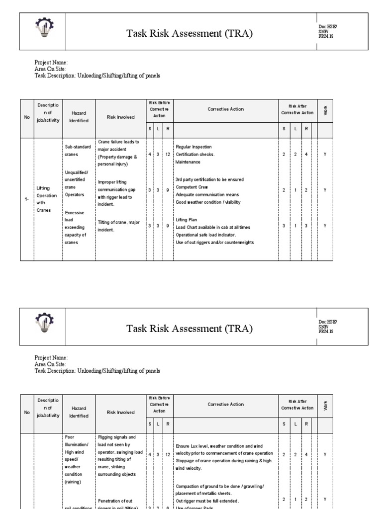 Risk Assessment Crane Operation Panel Shifting | PDF | Crane (Machine ...