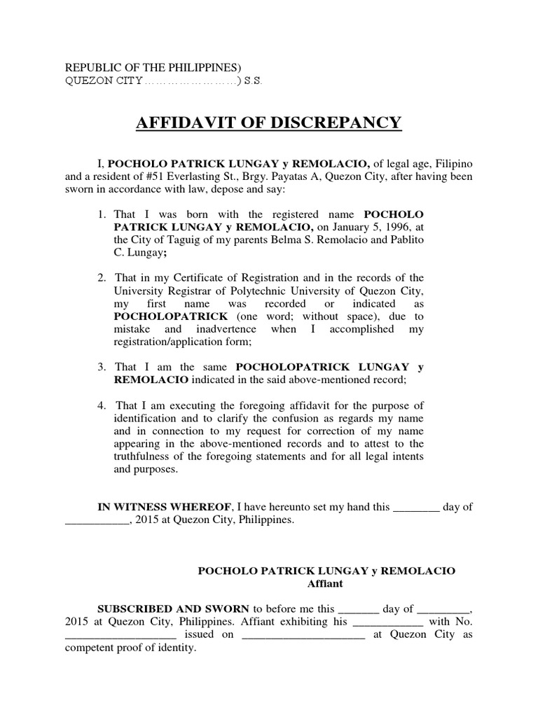 Sample Affidavit of Discrepancy | PDF