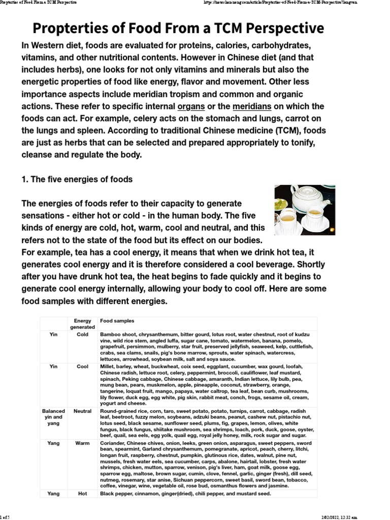 Properties of Food From A TCM Perspective | PDF | Foods | Taste